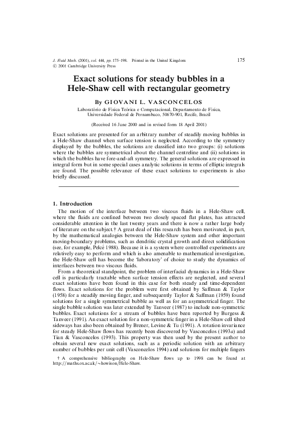 (PDF) Exact solutions for steady bubbles in a Hele-Shaw cell with ...