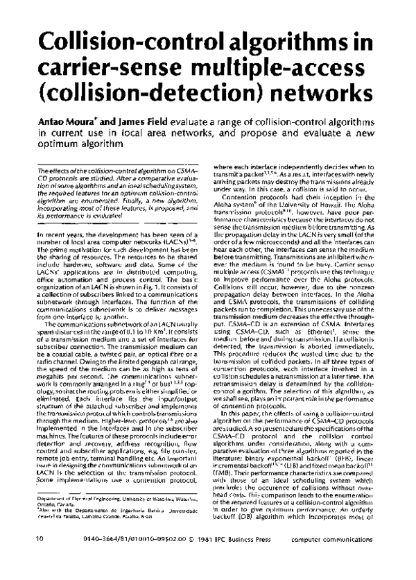 Pdf Collision Control Algorithms In Carrier Sense Multiple Access