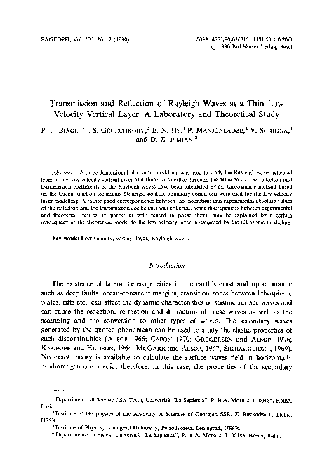 (PDF) Transmission and Reflection of Rayleigh Waves at a Thin Low Velocity Vertical Layer: A ...