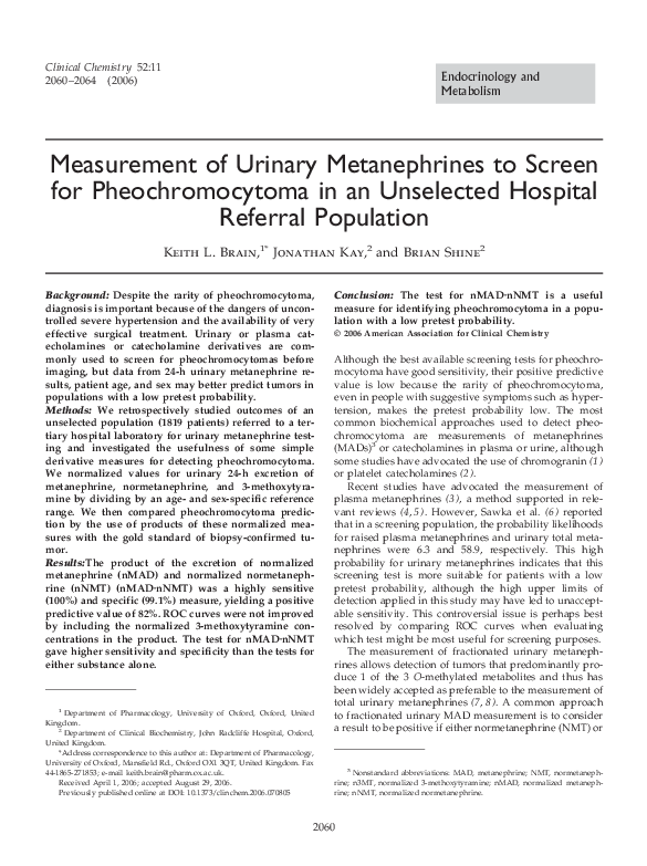 (PDF) Measurement of Urinary Metanephrines to Screen for ...