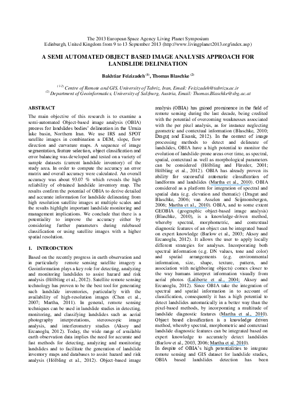 (PDF) A semi-automated object based image analysis approach for landslide delineation