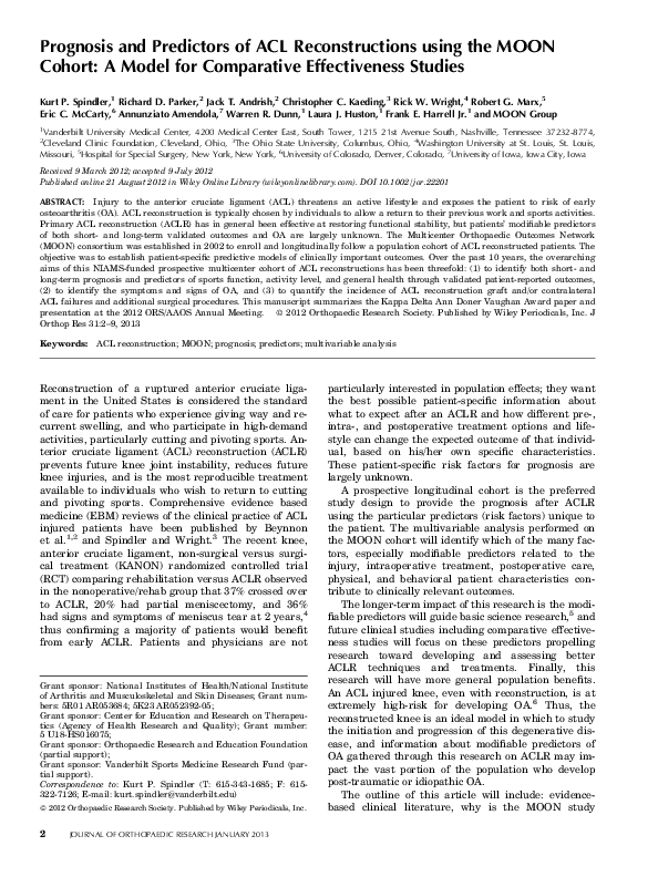 (PDF) Prognosis and predictors of ACL reconstructions using the MOON ...