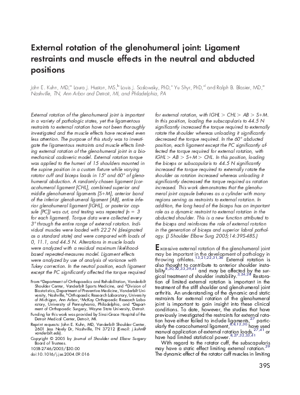 (PDF) External rotation of the glenohumeral joint: Ligament restraints ...