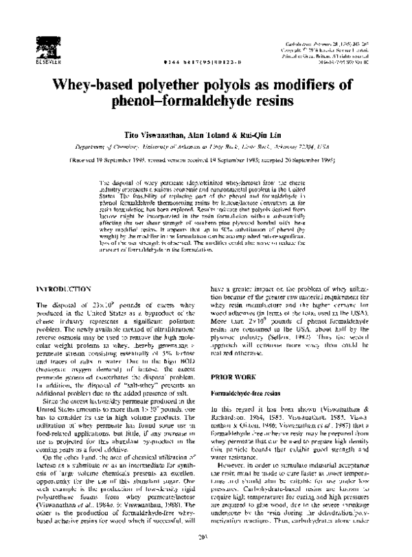 (PDF) Whey-based polyether polyols as modifiers of phenol—formaldehyde resins