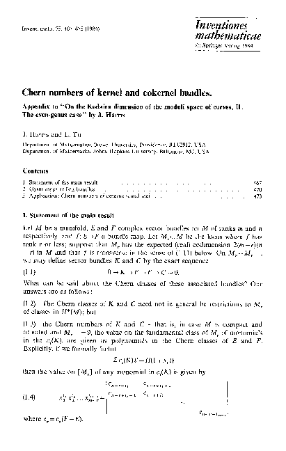 (PDF) Chern numbers of kernel and cokernel bundles