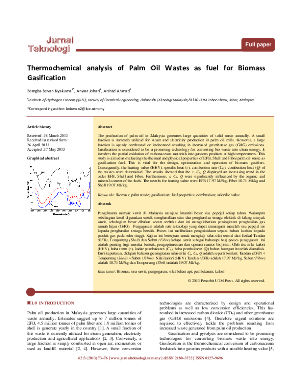 (PDF) Thermochemical analysis of Palm Oil Wastes as fuel for Biomass ...