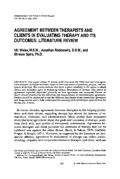 (PDF) Agreement between therapists and clients in evaluating therapy ...