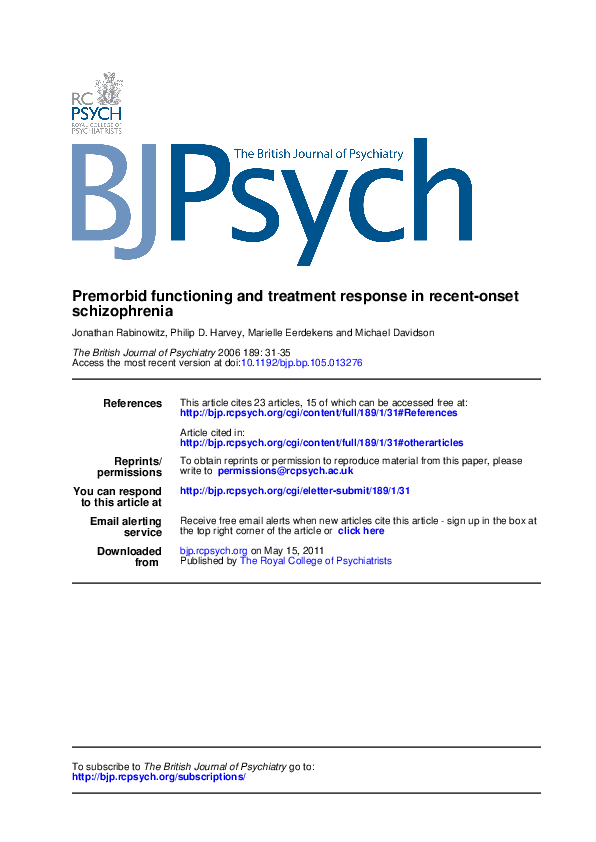 (PDF) Premorbid functioning and treatment response in recent-onset ...