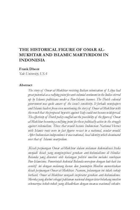The Historical Figure of Omar Al-Mukhtar and Islamic Martyrdom in Indonesia