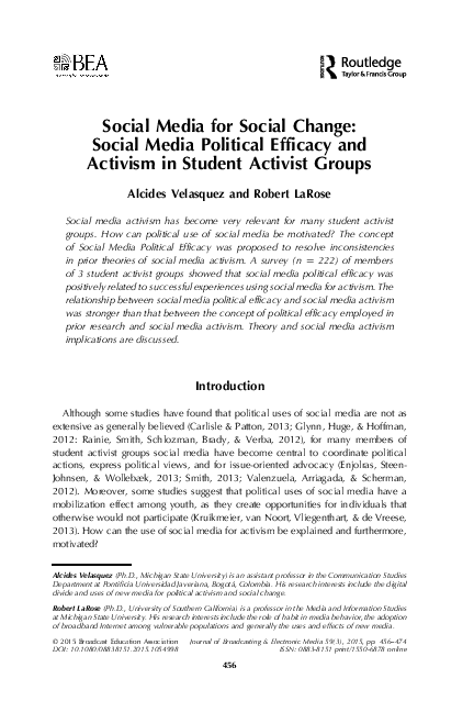 (PDF) Social Media for Social Change: Social Media Political Efficacy ...