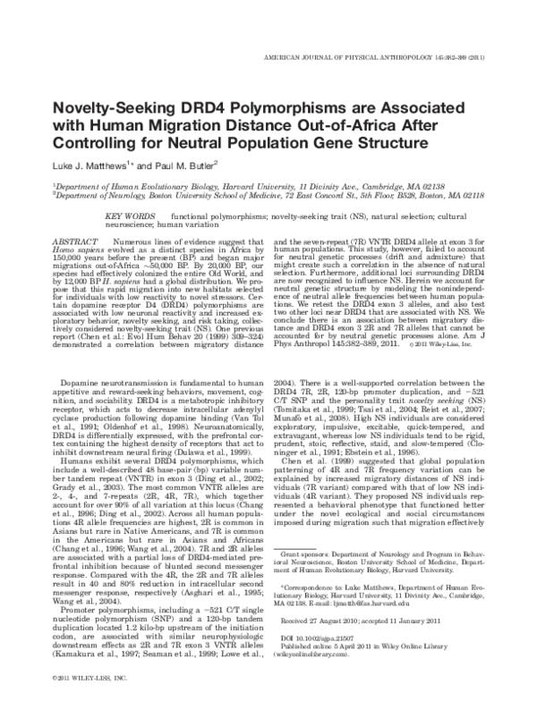 (PDF) Novelty-seeking DRD4 polymorphisms are associated with human ...
