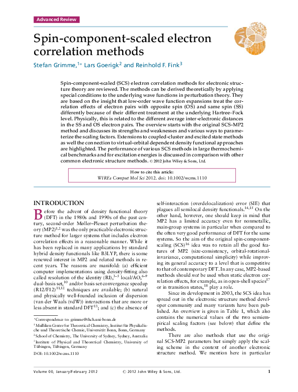 (PDF) Spin-component-scaled electron correlation methods