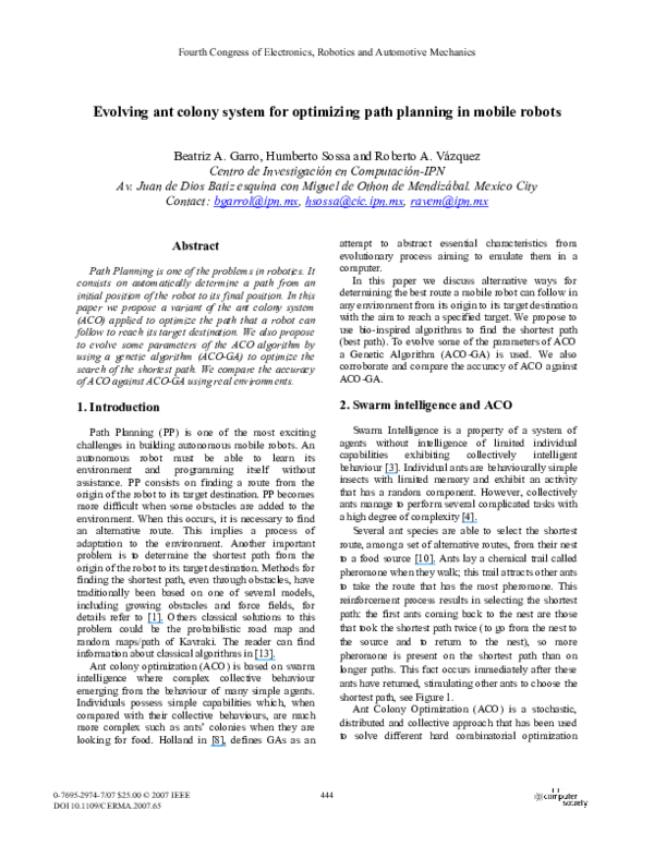 Pdf Evolving Ant Colony System For Optimizing Path Planning In Mobile Robots