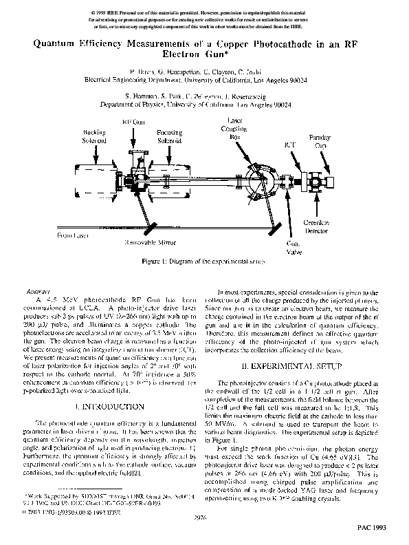 (PDF) Quantum efficiency measurements of a copper photocathode in an RF electron gun