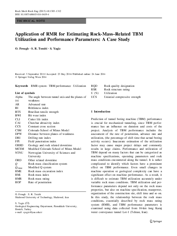 (PDF) Application of RMR for Estimating Rock-Mass–Related TBM Utilization and Performance ...