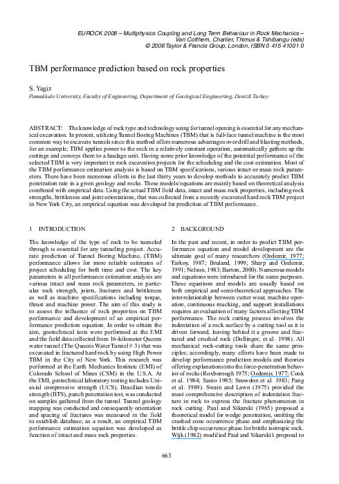 (PDF) TBM performance prediction based on rock properties