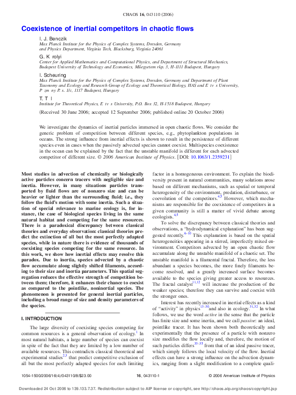 (PDF) Coexistence of inertial competitors in chaotic flows