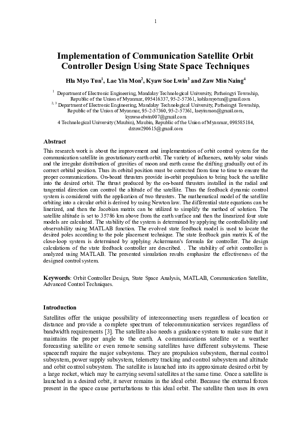 Pdf Implementation Of Communication Satellite Orbit Controller Design