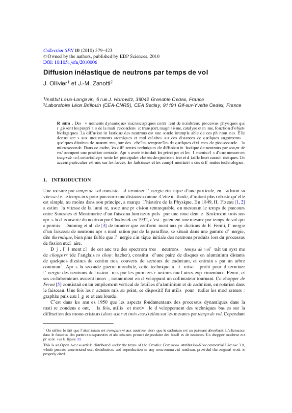 (PDF) Diffusion inélastique de neutrons par temps de vol
