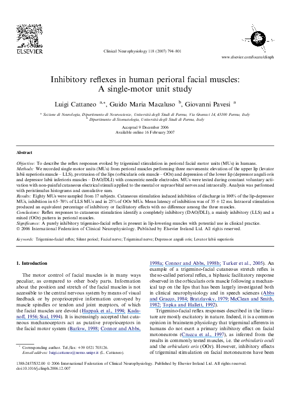 (PDF) Inhibitory reflexes in human perioral facial muscles: A single ...