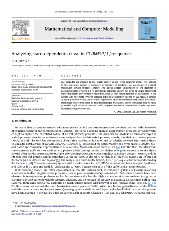 (PDF) Analyzing state-dependent arrival in GI/BMSP/1/∞ queues