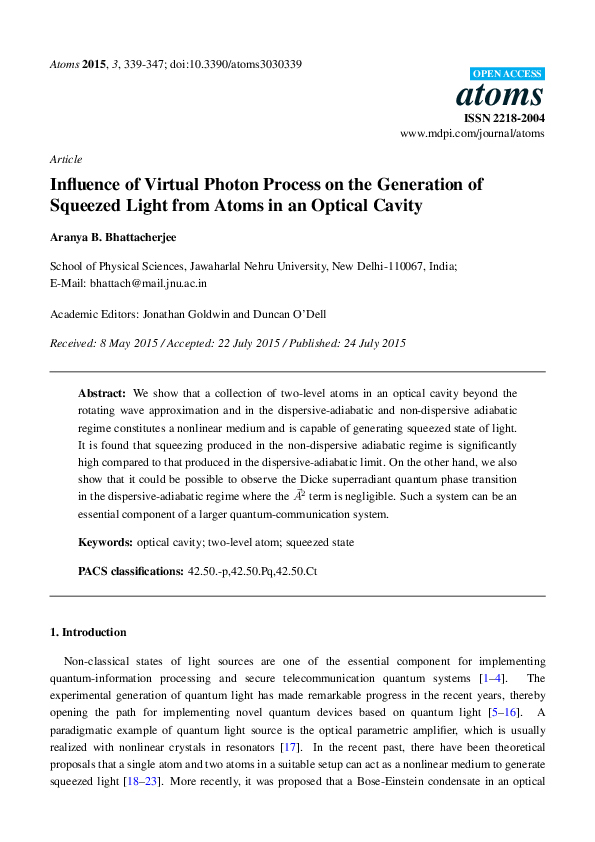 (PDF) Influence of Virtual Photon Process on the Generation of Squeezed Light from Atoms in an ...