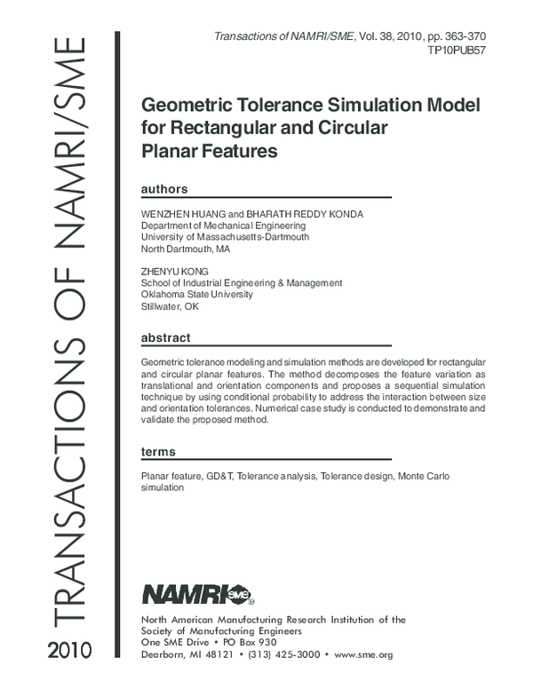 Geometric Tolerance Simulation Model For Rectangular And Circular