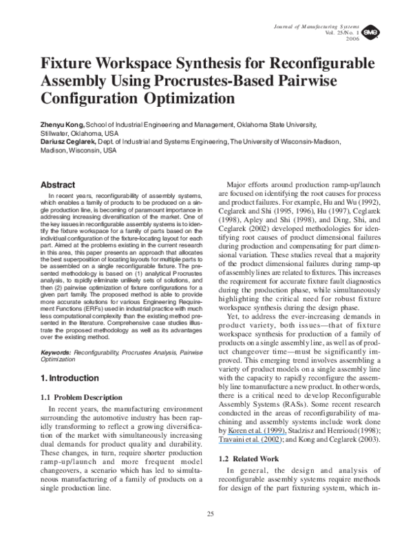 Pdf Fixture Workspace Synthesis For Reconfigurable Assembly Using Procrustes Based Pairwise