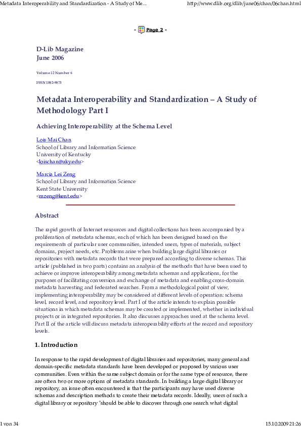 (PDF) Metadata Interoperability and Standardization - A Study of Methodology Part II: Achieving ...