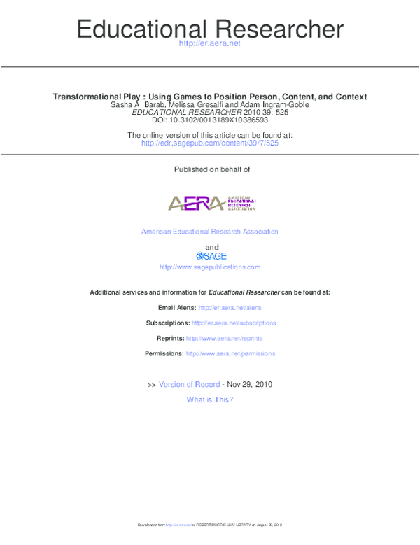 (PDF) Transformational Play: Using Games to Position Person, Content ...