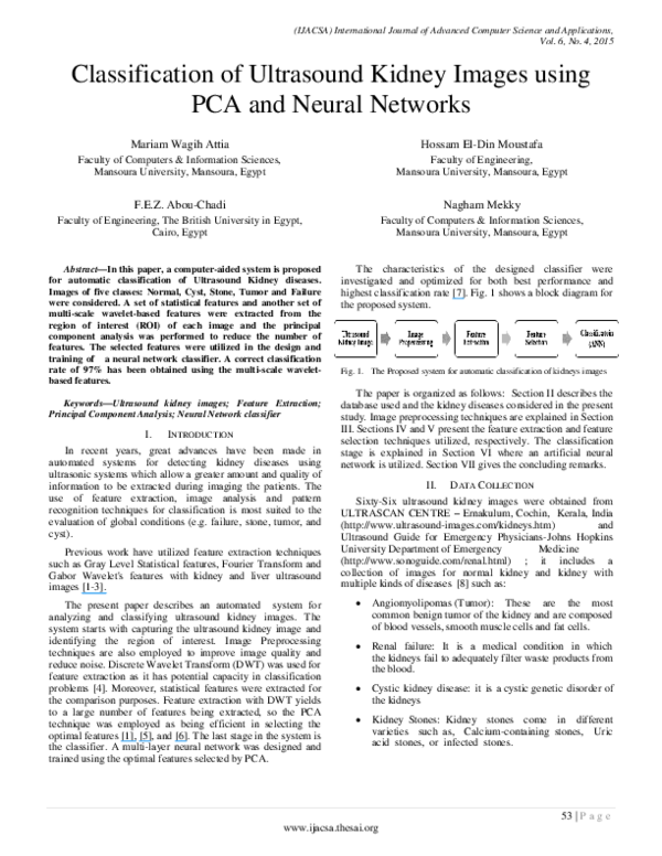 (PDF) Classification of Ultrasound Kidney Images using PCA and Neural Networks