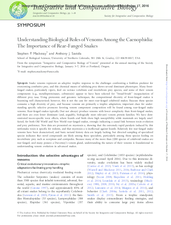 (PDF) Understanding Biological Roles of Venoms Among the Caenophidia ...