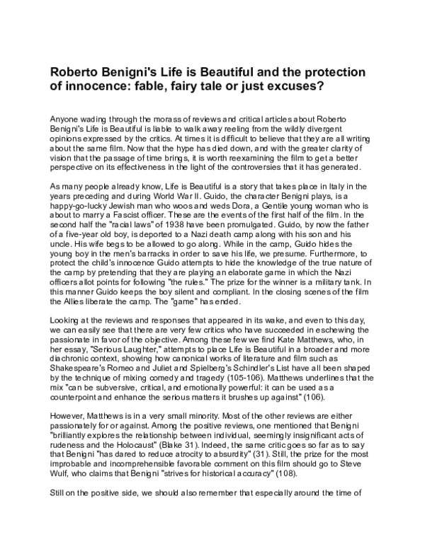 (DOC) Life is Beautiful and the Protection of Innocence.docx