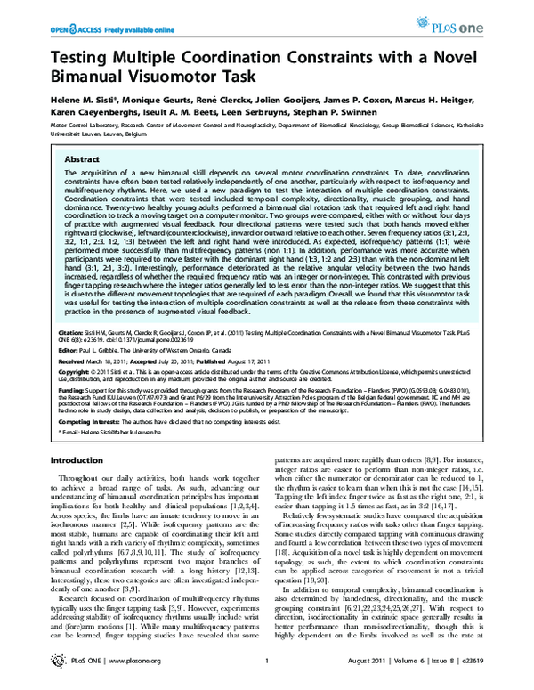 Pdf Testing Multiple Coordination Constraints With A Novel Bimanual