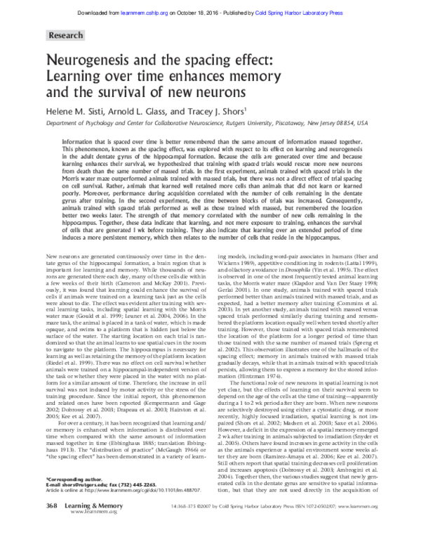 (PDF) Neurogenesis and the spacing effect: Learning over time enhances ...