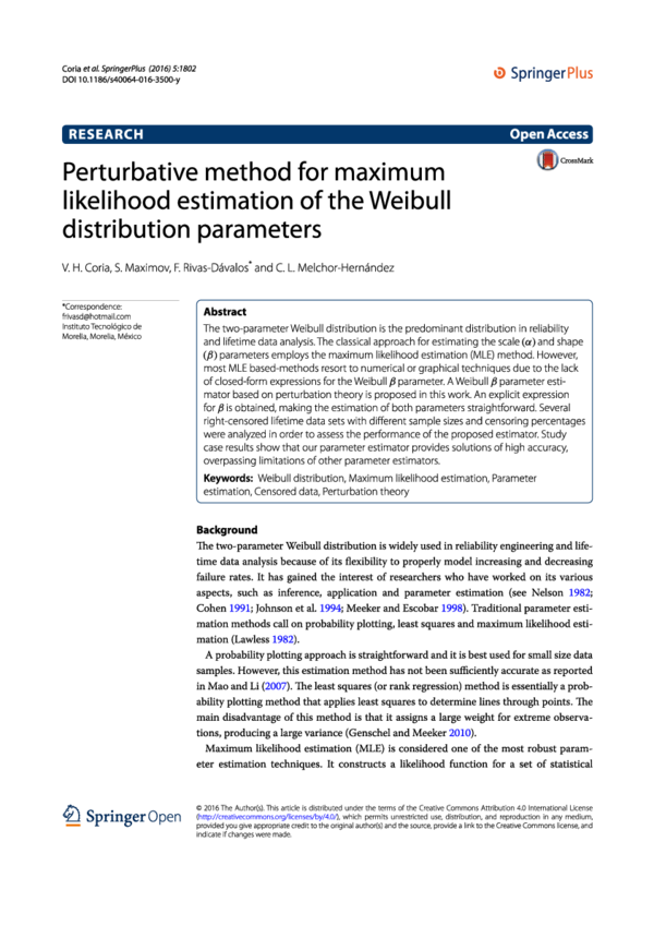 Pdf Perturbative Method For Maximum Likelihood Estimation Of The Weibull Distribution Parameters