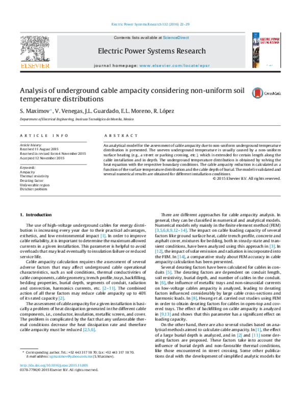 (PDF) Analysis of underground cable ampacity considering non-uniform ...