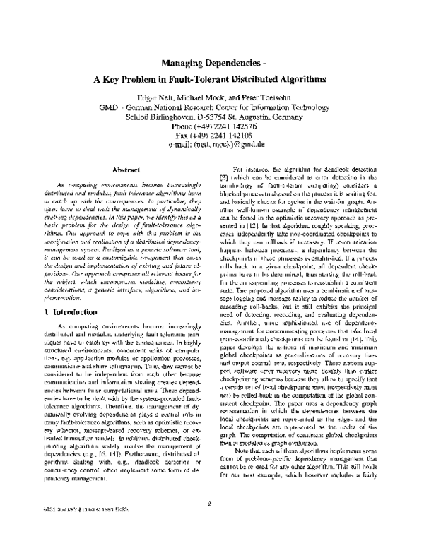Pdf Managing Dependencies A Key Problem In Fault Tolerant Distributed Algorithms Edgar Nett