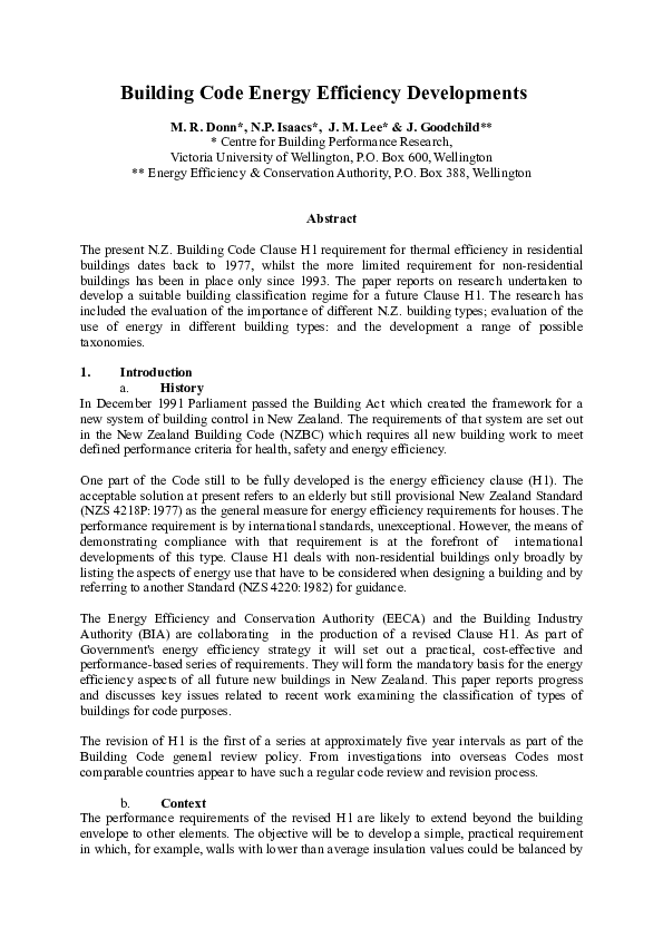 (PDF) Energy efficiency and the New Zealand building code | Nigel ...