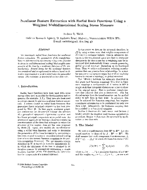 Pdf Nonlinear Feature Extraction With Radial Basis Functions Using A