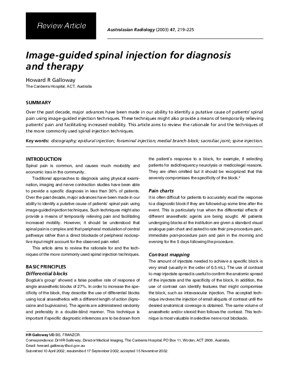 (PDF) Image-guided spinal injection for diagnosis and therapy