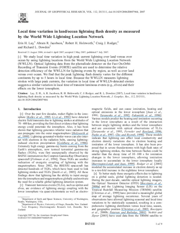 (PDF) Local time variation in land/ocean lightning flash density as ...