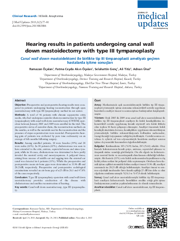 (PDF) Canal wall down mastoidektomi ile birlikte tip III timpanoplasti ...