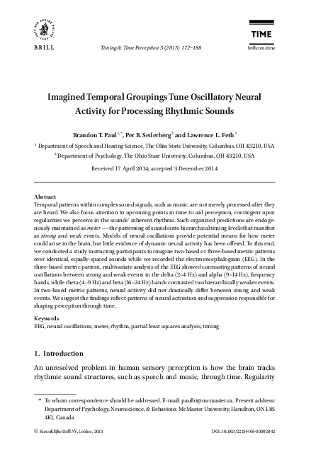 (PDF) Imagined Temporal Groupings Tune Oscillatory Neural Activity for Processing Rhythmic Sounds