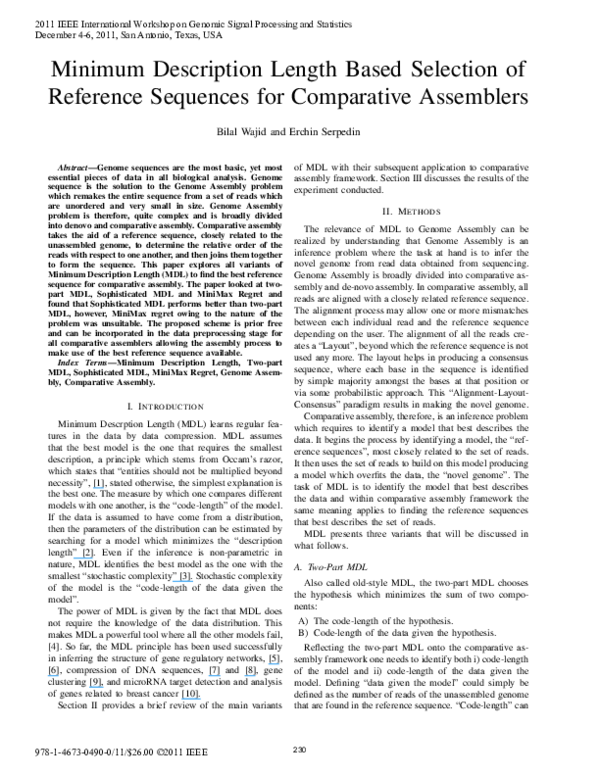 (PDF) Minimum description length based selection of reference sequences for comparative assemblers