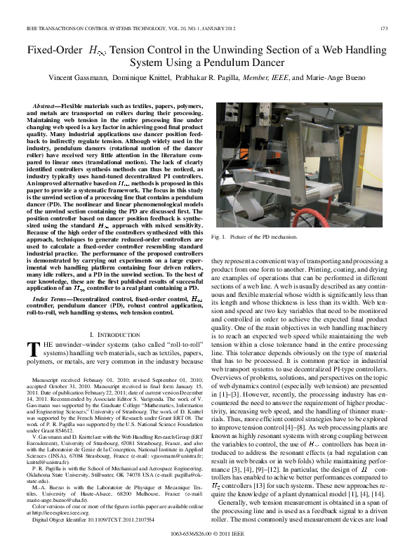 (PDF) Fixed-Order $H_{\infty}$ Tension Control in the Unwinding Section of a Web Handling System ...