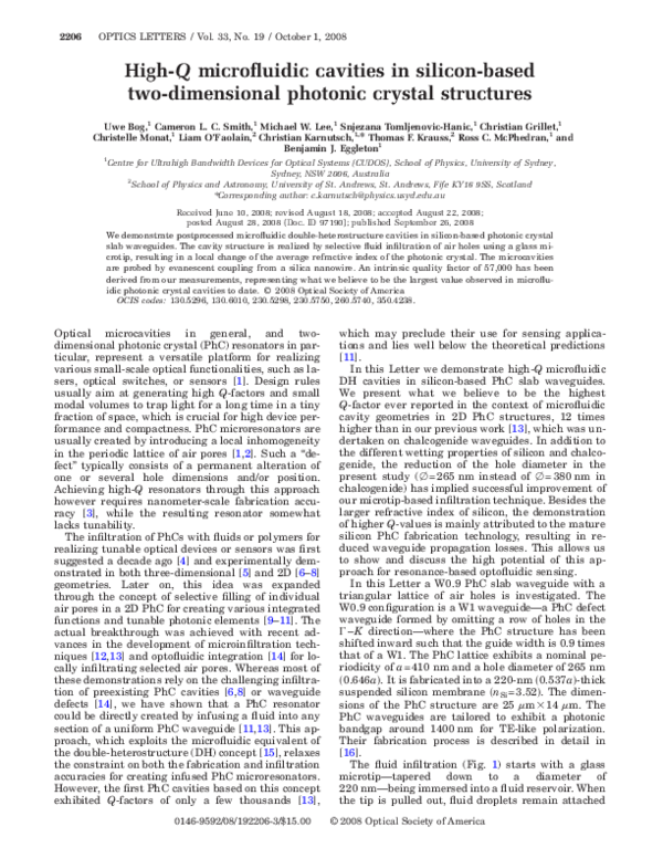 (PDF) High-Q microfluidic cavities in silicon-based two-dimensional photonic crystal structures ...