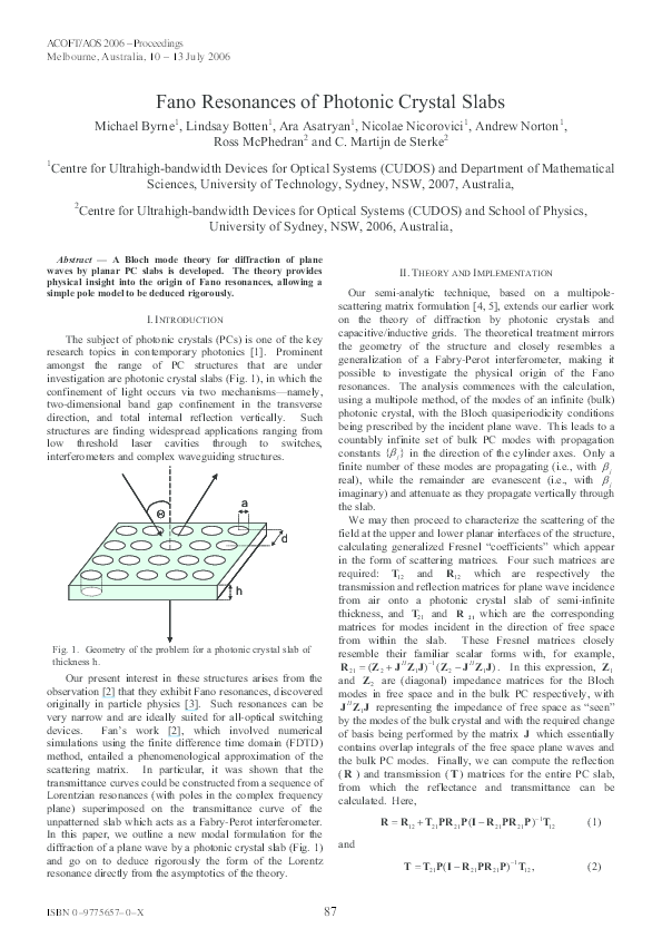 (PDF) Fano resonances of photonic crystal slabs