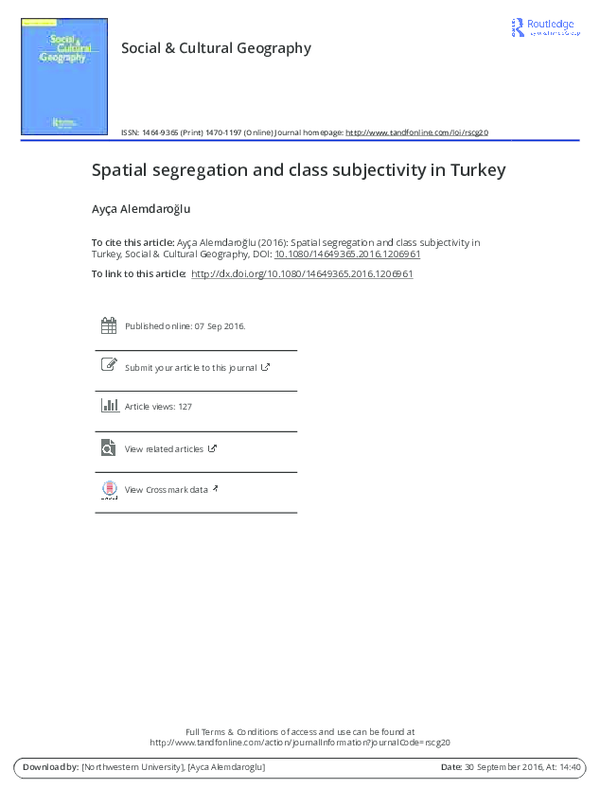 (PDF) Spatial Segregation and Class Subjectivity in Turkey
