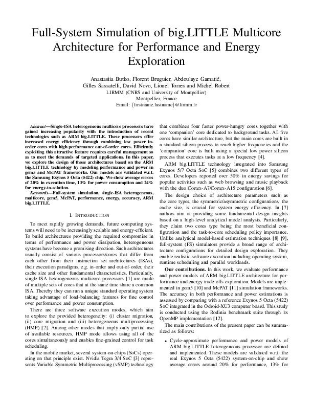 Pdf Full System Simulation Of Big Little Multicore Architecture For Performance And Energy